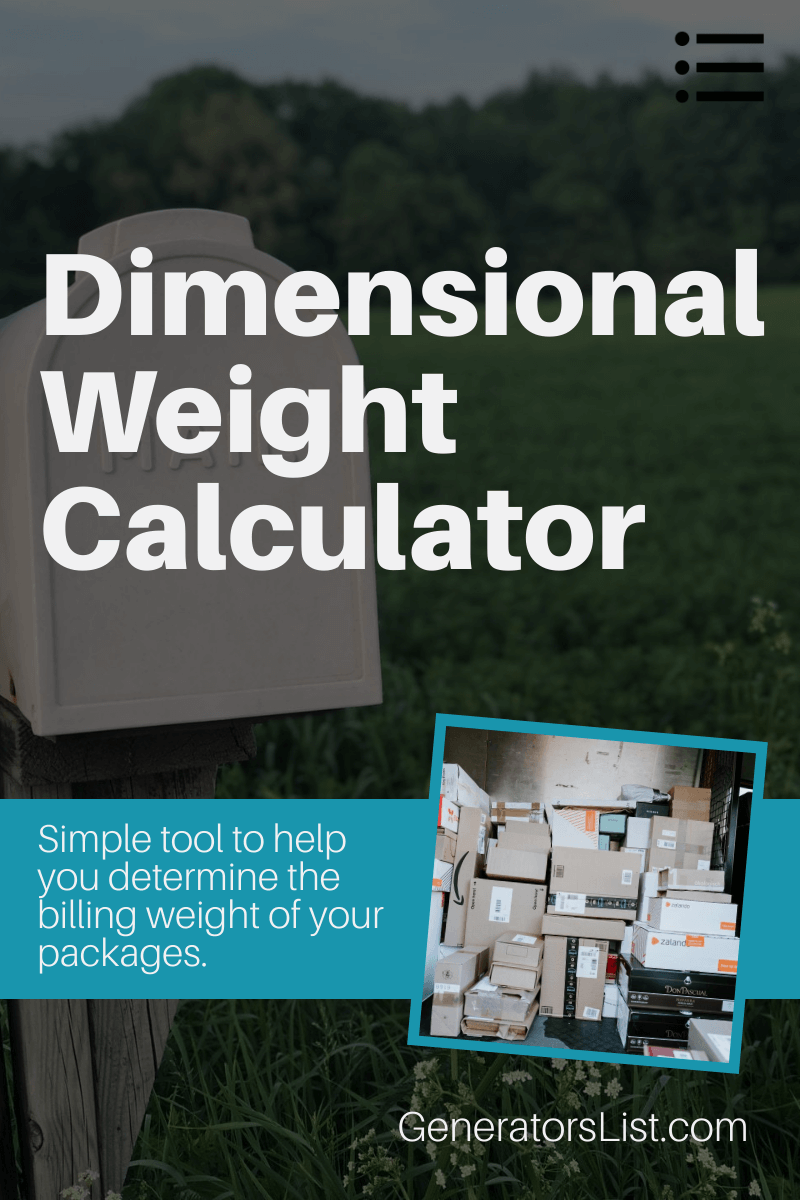Dimensional Weight Calculator - Generators List